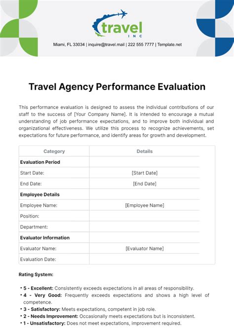 Free Travel Agency Performance Evaluation Template To Edit Online
