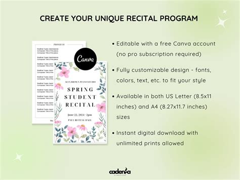 Spring Recital Program Template Canva Editable Templates For Music Teachers Printable