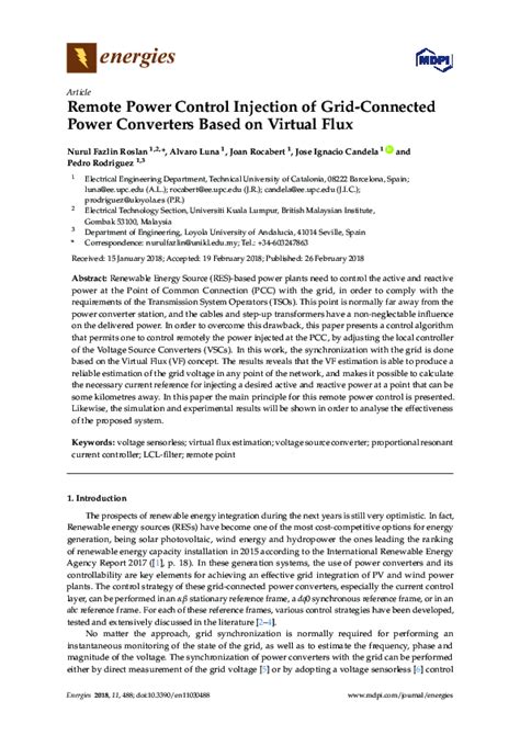 Pdf Remote Power Control Injection Of Grid Connected Power Converters