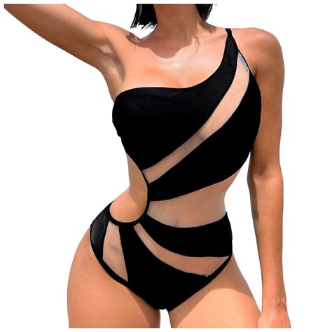Leey World Plus Size Tummy Control Halter One Piece Swimsuit Blacks