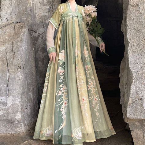 Hanfu ชุดสไตล์จีนสง่างามสำหรับผู้หญิง ชุดเต้นรำพื้นบ้านชุดชุดเจ้าหญิง Sablon Bunga วินเทจแบบ