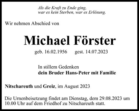 traueranzeigen von michael förster trauer in thueringen de