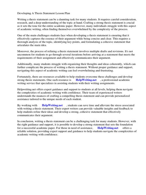 Developing A Thesis Statement Lesson Plan Pdf Thesis Essays
