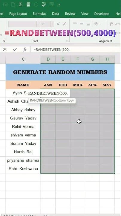 Randbetween Formula In Ms Excel Generate Random Numbers Shorts