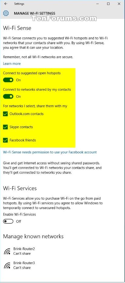 Turn On Or Off Wi Fi Sense In Windows Tutorials