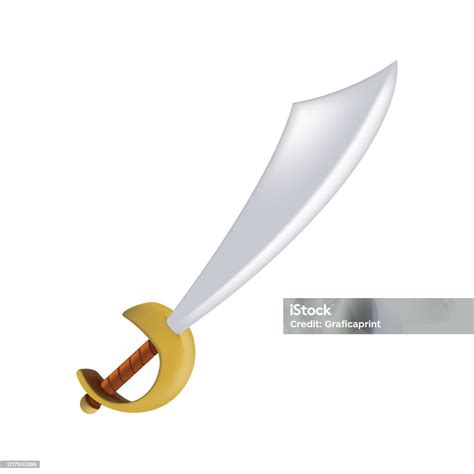 황금 그립과 강철 블레이드와 골동품 해적 세이버 빈티지 벡터 일러스트 의 골동품 곡선 무장 핸들 칼 또는 바다 산적 금속 무기
