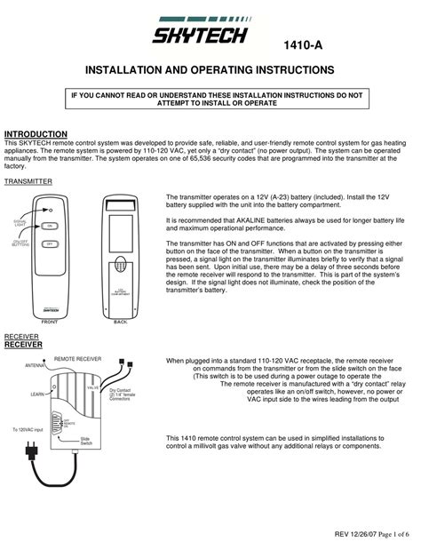 Skytech 1410 A Installation And Operating Instructions Manual Pdf