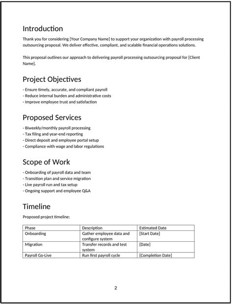 Payroll Processing Outsourcing Proposal Free Template