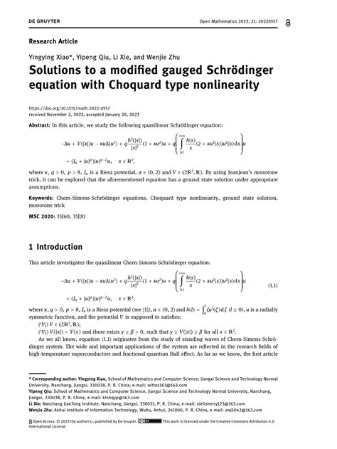 Pdf Solutions To A Modified Gauged Schrödinger Equation With Choquard Type Nonlinearity