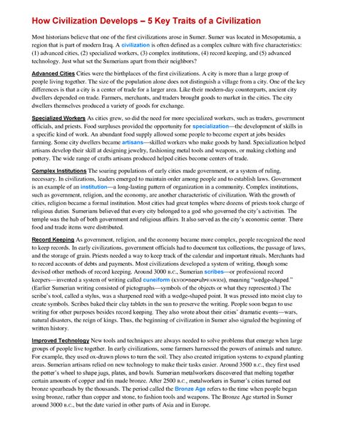Reading 5 Characteristics Of A Civilization How Civilization