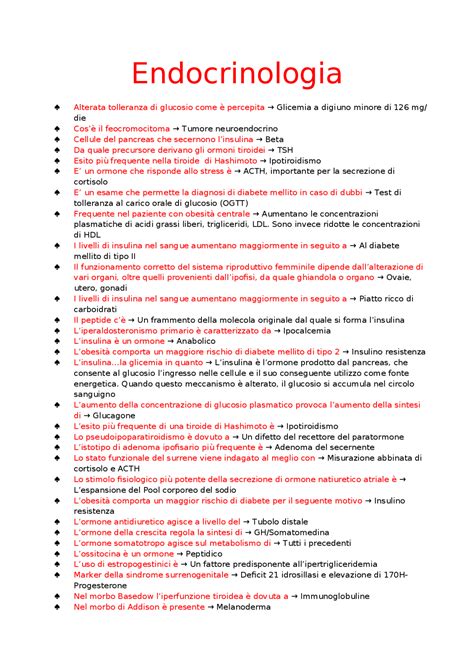 Endocrinologia Riassunti Per Esame Docsity