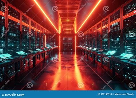 Digital Command Center 3d Rendering Showcases High Tech Server Room Stock Illustration