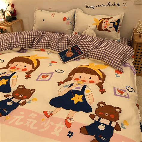 田园风花卉水洗棉四件套ins可爱卡通学生宿舍三件套1 5m1 8米床品 虎窝淘