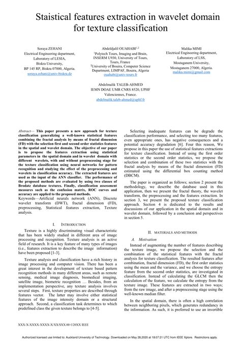 Pdf Staistical Features Extraction In Wavelet Domain For Texture Classification