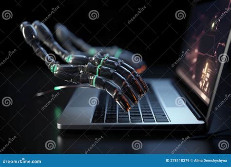 Metal Hands Of A Chat Robot Typing On A Keyboard Generative Ai 1 Stock