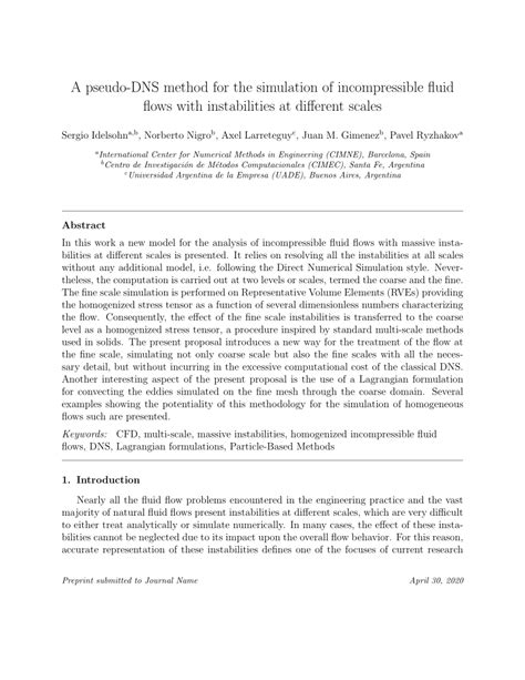 Pdf A Pseudo Dns Method For The Simulation Of Incompressible Fluid