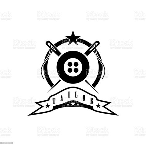 재단사 로고 아이콘 일러스트레이션 템플릿 옷 실 및 재봉틀 버튼의 조합 의류 제품 디자인 대류 회사 벡터 형태의 패션 가위에 대한 스톡 벡터 아트 및 기타 이미지 Istock
