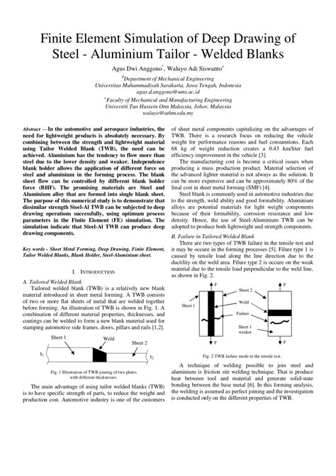 Pdf Finite Element Simulation Of Deep Drawing Of Steel Aluminium Tailor Welded Blanks