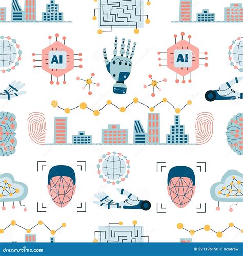 Technology Seamless Pattern With Hand Drawn Neural Networks Stock Vector Illustration Of