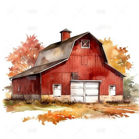 Premium AI Image Arafed Red Barn With A White Door And A Brown Roof