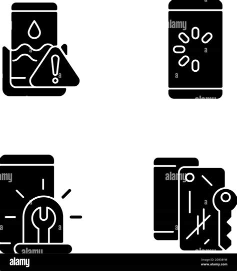 Usual Mobile Phone Problems Black Glyph Icons Set On White Space Stock Vector Image And Art Alamy