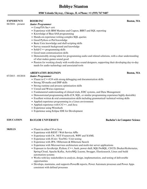 Junior Programmer Resume Samples Velvet Jobs