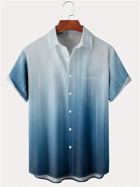 Plus Size Lapel Mens Hawaiian Shirt Gradient Color Button Down Shirts