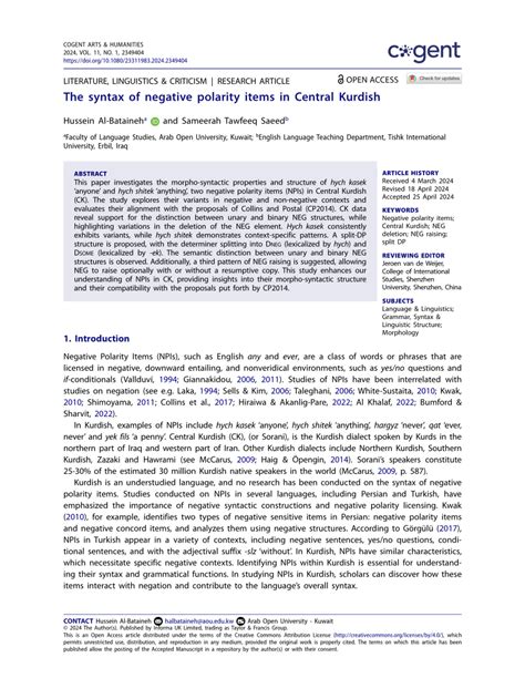 Pdf The Syntax Of Negative Polarity Items In Central Kurdish