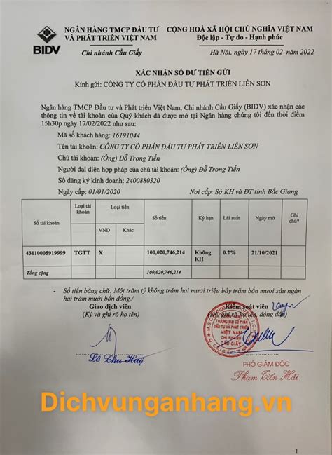 Xác Nhận Số Dư Tài Khoản Doanh Nghiệp Chứng Minh Nguồn Vốn Tự Có