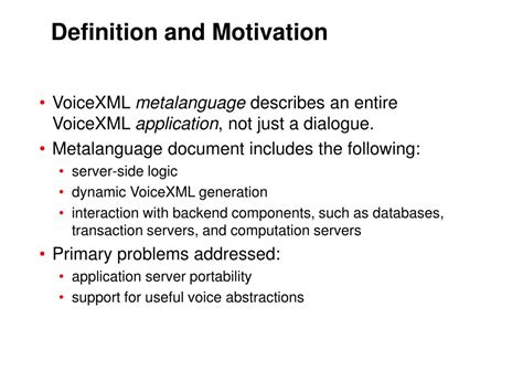 Ppt A Standard Metalanguage For Voicexml Applications Powerpoint