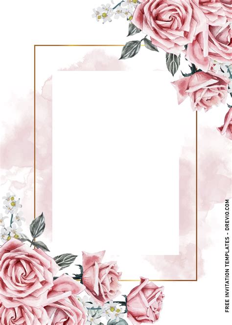 Vintage Watercolor Roses Wedding Invitation Templates