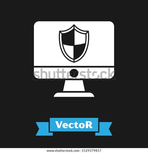 White Computer Monitor Shield Icon Isolated Stock Vector Royalty Free
