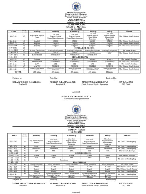 Class Program And Teachers Program Pdf