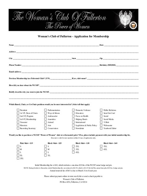 Fillable Online Woman S Club Of Fullerton Application For Membership