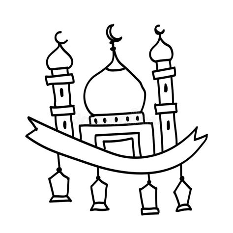 Disegnato A Mano Della Moschea Con Il Disegno Di Lanterna Vettore