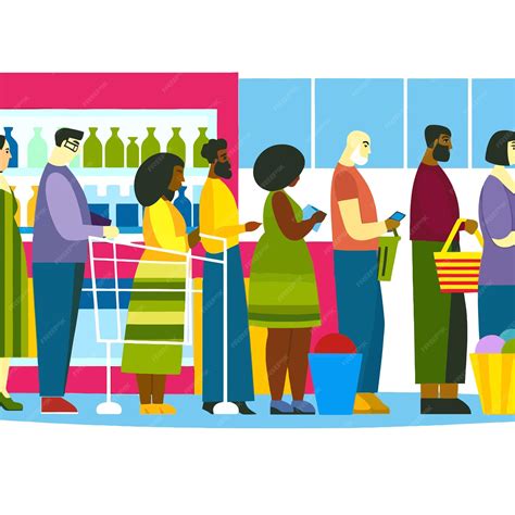 Premium Vector Illustration Of People Queuing At The Cashier