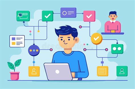 A Man Sitting At A Laptop Computer Working On The Screen User Flow Customizable Cartoon