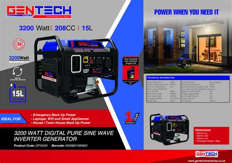 Gentech Power 3000 Watt Digital Pure Sine Wave Inverter Petrol