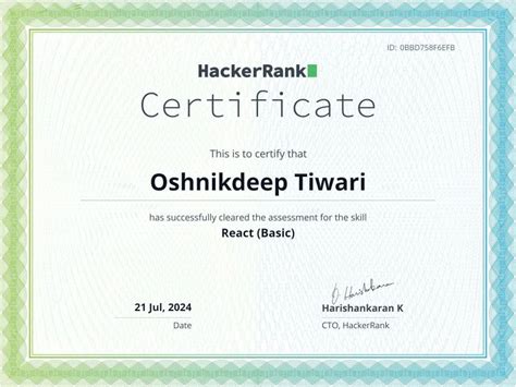Oshnikdeep Tiwari On Linkedin Reactjs Certification Webdevelopment Hackerrank