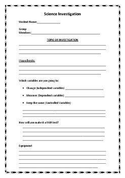 Science Investigations Template ACARA Inquiry Science Year 4 6 By Astlac
