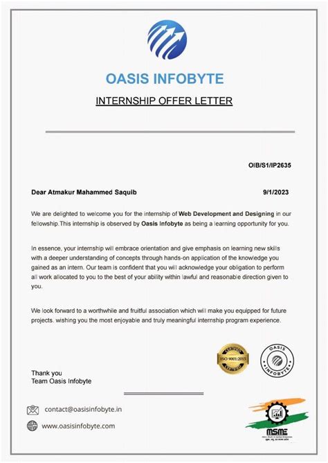 Atmakur Mahammed Saquib On Linkedin Oasisinfobyte Webdesigning