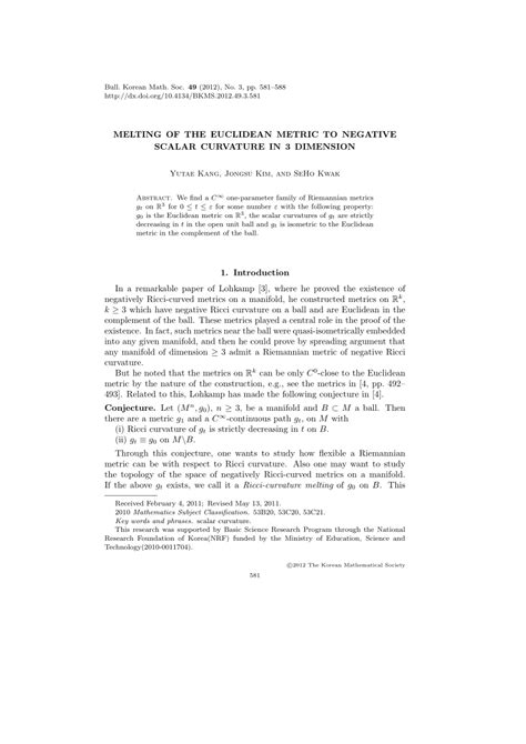 Pdf Melting Of The Euclidean Metric To Negative Scalar Curvature In 3 Dimension
