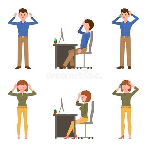 Sad Exhausted Miserable Office Boy And Girl Vector Illustration