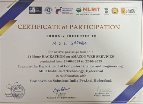 motukuru sai lakshmi sarvani on linkedin mlrit aws brainovision