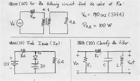 solved 3 20 for the following circuit find the value of