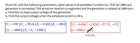 Solved Shunt Dc With The Following Parameters Label Values