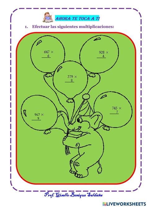 Multiplicaciones Por 1 Cifra Worksheet Live Worksheets