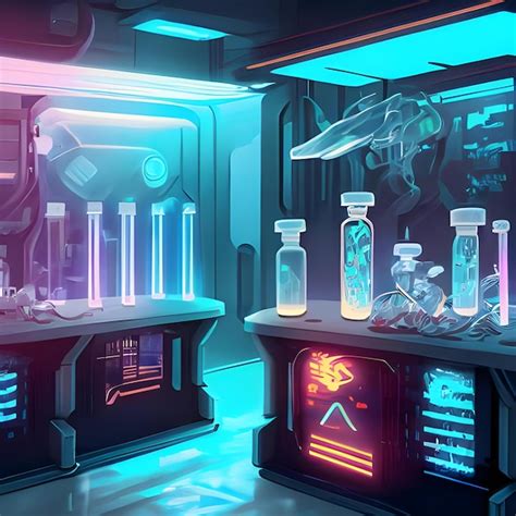 Premium AI Image | A futuristic laboratory with glowing vials and ...