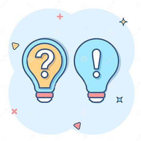 Problem Solution Icon In Comic Style Light Bulb Idea Vector Cartoon