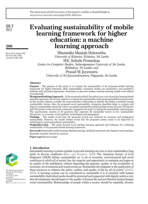 Pdf Evaluating Sustainability Of Mobile Learning Framework For Higher Education A Machine